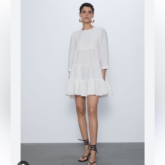 Zara | Dresses | Zara Textured Weave White Mini Dress | Poshmark